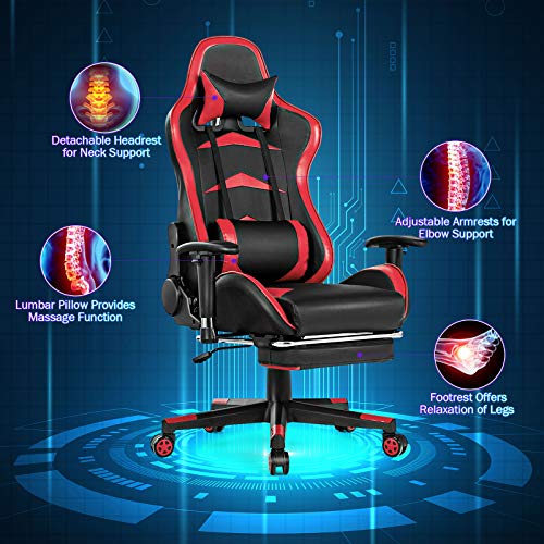 Tangkula Gaming Desk and Chair Set, E-Sport Gamer Desk & Racing Chair Set, w/Monitor Stand, Cup Holder, Earphone Hook, Seat Height Adjustment, Reclining Backrest & Footrest, Gaming Recliner Desk Set