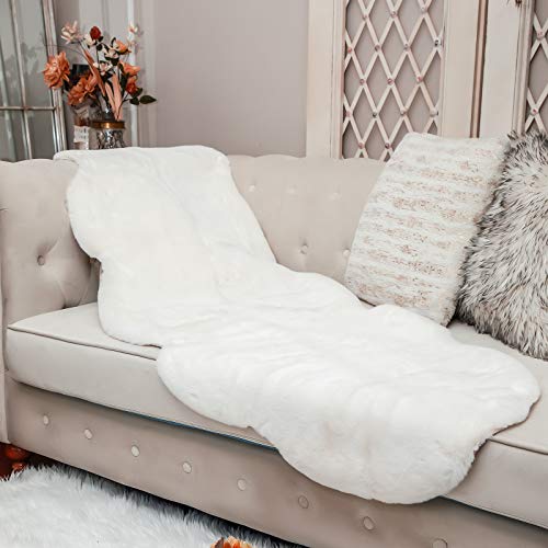 STAOLENE Ultra Soft Faux Rabbit Fur Chair Cover Couch Pad Fuzzy Area Rug Fluffy Bedside Carpet Mat for Bedroom Floor Sofa Living Room Rugs 2 x 6 ft,Creamy-White Fur Rug