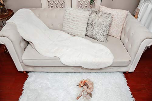 STAOLENE Ultra Soft Faux Rabbit Fur Chair Cover Couch Pad Fuzzy Area Rug Fluffy Bedside Carpet Mat for Bedroom Floor Sofa Living Room Rugs 2 x 6 ft,Creamy-White Fur Rug