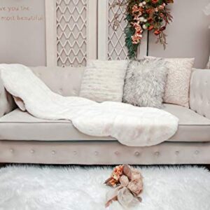 STAOLENE Ultra Soft Faux Rabbit Fur Chair Cover Couch Pad Fuzzy Area Rug Fluffy Bedside Carpet Mat for Bedroom Floor Sofa Living Room Rugs 2 x 6 ft,Creamy-White Fur Rug