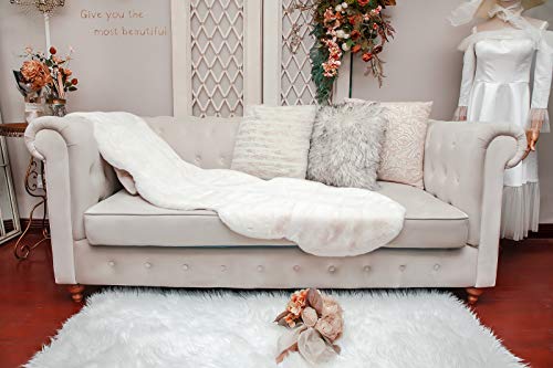 STAOLENE Ultra Soft Faux Rabbit Fur Chair Cover Couch Pad Fuzzy Area Rug Fluffy Bedside Carpet Mat for Bedroom Floor Sofa Living Room Rugs 2 x 6 ft,Creamy-White Fur Rug