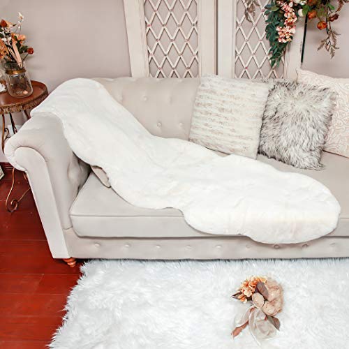 STAOLENE Ultra Soft Faux Rabbit Fur Chair Cover Couch Pad Fuzzy Area Rug Fluffy Bedside Carpet Mat for Bedroom Floor Sofa Living Room Rugs 2 x 6 ft,Creamy-White Fur Rug