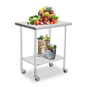 aplancee stainless steel table, 30 x 24 inches prep & work table with caster and adjustable undershelf metal utility workstations for commercial kitchen