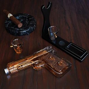 Pistol Gun Whiskey Decanter Bottle with Bullet Shot glasses. Liquor Decanter set for Vodka, Scotch, Bourbon