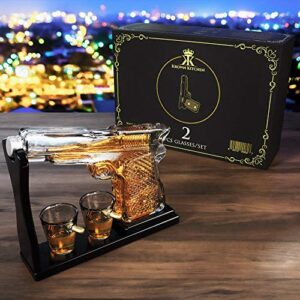 Pistol Gun Whiskey Decanter Bottle with Bullet Shot glasses. Liquor Decanter set for Vodka, Scotch, Bourbon