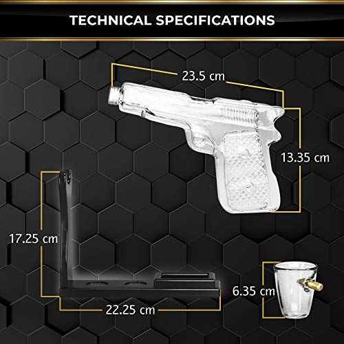 Pistol Gun Whiskey Decanter Bottle with Bullet Shot glasses. Liquor Decanter set for Vodka, Scotch, Bourbon