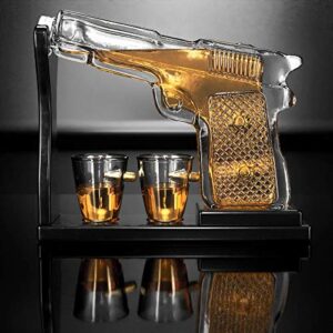 Pistol Gun Whiskey Decanter Bottle with Bullet Shot glasses. Liquor Decanter set for Vodka, Scotch, Bourbon