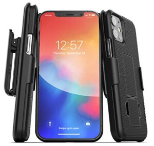 encased duraclip series designed for iphone 12 belt clip case - slim fit cover with holster (black)