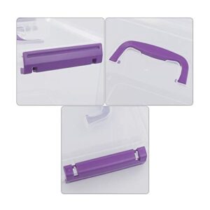 Utiao Clear Plastic Bin with Lid, 6 Quart Latching Box with Purple Handle, 6 Packs