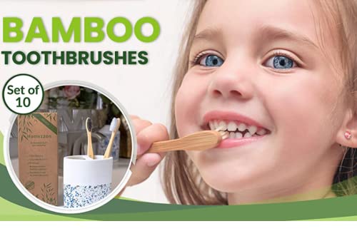 HOMEZZON Bamboo Toothbrushes Soft Bristles Pack of 10 – Eco-Friendly Wooden Toothbrushes - BPA Free Charcoal Toothbrushes Effectively Cleanses Teeth, Ideal for Sensitive Gums