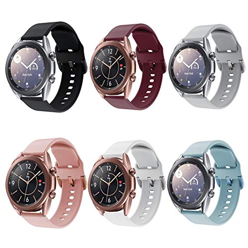 Compatible for Samsung Galaxy Watch 3 41mm Bands/Galaxy Watch 4 40mm 44mm Band, 6 Pack 20mm Silicone Replacement Sport Watch Wristband Strap Compatible for Galaxy Watch 3 41mm Band