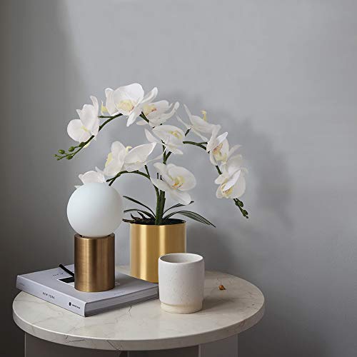 LESING Artificial Orchid Flower with Vase, White Orchid Bonsai Faux Orchid Phalaenopsis Plant Pot Arrangements for Home Decoration (White,Gold Vase)