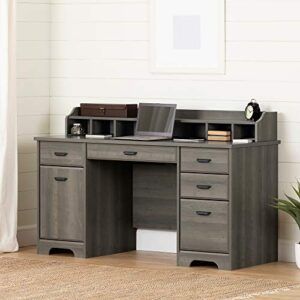 south shore versa computer office desk with power bar, gray maple