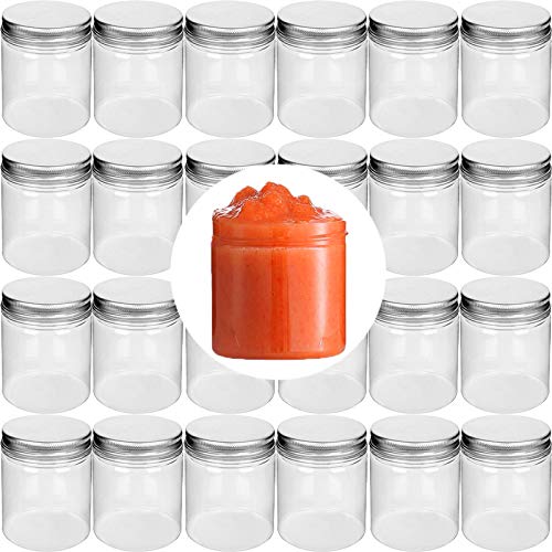 24Pack 6 oz Small Plastic Jars with Lids, Wide Mouth Food Storage Jars, Refillable Empty Containers, Small Storage Containers for Slime, Dried Fruit, Nuts, Honey and Seasoning Storage-BPA Free