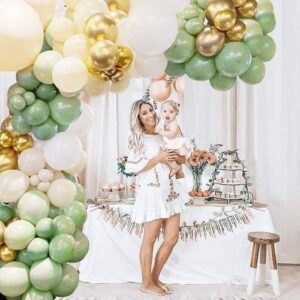 GIHOO Sage Green Balloon Garland Arch Kit 143pcs Avocado Green Balloon with White Balloons Gold Metallic Latex and Confetti Balloons for Wedding Birthday Party Baby Shower Party Background Decoration