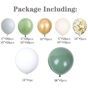 GIHOO Sage Green Balloon Garland Arch Kit 143pcs Avocado Green Balloon with White Balloons Gold Metallic Latex and Confetti Balloons for Wedding Birthday Party Baby Shower Party Background Decoration