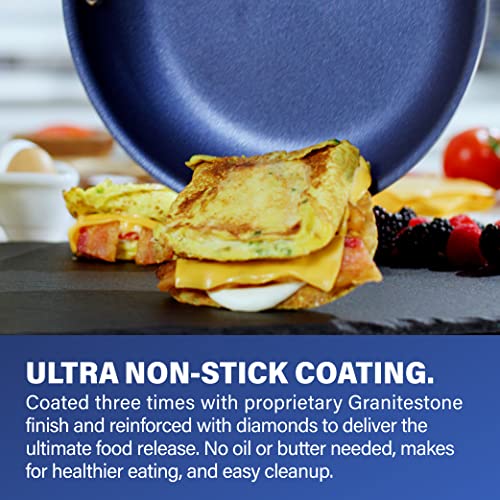 Granitestone Blue Nonstick 14” Frying Pan with Lid with Ultra Durable Mineral and Diamond Triple Coated Surface, Family Sized Open Skillet, Oven and Dishwasher Safe, 100% PFOA Free