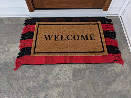 Red and Black Buffalo Plaid Rug I Machine Washable Front Door Mat | Farmhouse Rug 41” x 23” Buffalo Plaid Decor I Red Rug | Christmas Rug