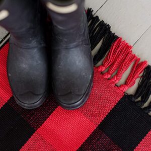 Red and Black Buffalo Plaid Rug I Machine Washable Front Door Mat | Farmhouse Rug 41” x 23” Buffalo Plaid Decor I Red Rug | Christmas Rug