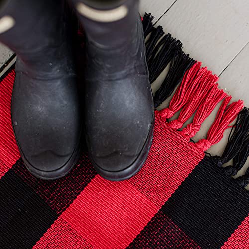 Red and Black Buffalo Plaid Rug I Machine Washable Front Door Mat | Farmhouse Rug 41” x 23” Buffalo Plaid Decor I Red Rug | Christmas Rug