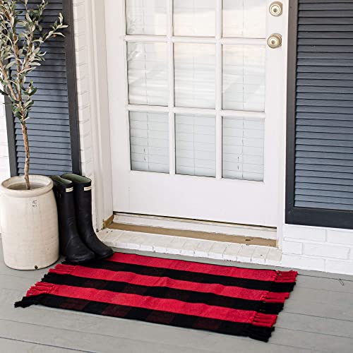 Red and Black Buffalo Plaid Rug I Machine Washable Front Door Mat | Farmhouse Rug 41” x 23” Buffalo Plaid Decor I Red Rug | Christmas Rug