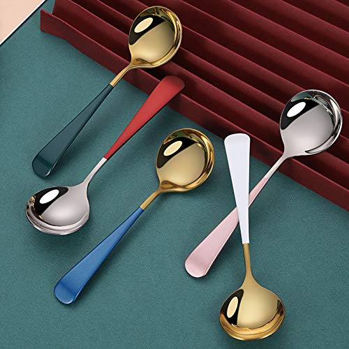 Soup Spoons Stainless Steel, 18/10 Round Head Soup Spoons, Modern Thick Short handle 304 Stainless Steel Korean Spoon, Dinner Metal Spoons for Soup, Grain,Dessert,Milk,Tea,Coffee, 6.3 Inch, Set of 5