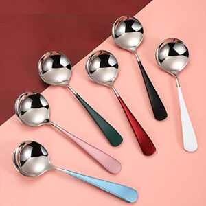 Soup Spoons Stainless Steel, 18/10 Round Head Soup Spoons, Modern Thick Short handle 304 Stainless Steel Korean Spoon, Dinner Metal Spoons for Soup, Grain,Dessert,Milk,Tea,Coffee, 6.3 Inch, Set of 5