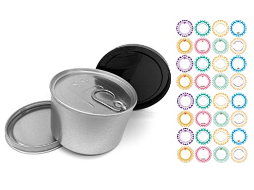 YEEPON 20sets Cali Press In Self-seal Tin Can with Lid - Tuna Can Hoop Ring - NO TOOLS NEEDED + 32Pieces can Labels【200ml/7g] (20sets)