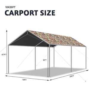 Quictent 10'X20' Upgraded Heavy Duty Carport Car Canopy Boat Shelter Tent with Reinforced Steel Cables-Camo