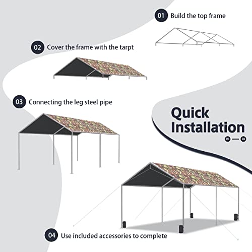 Quictent 10'X20' Upgraded Heavy Duty Carport Car Canopy Boat Shelter Tent with Reinforced Steel Cables-Camo