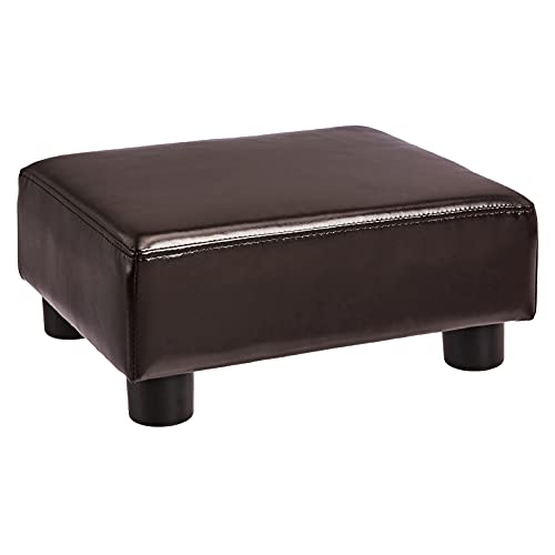 FIRST HILL FHW Footrest Small Ottoman Stool PU Leather Modern Seat Chair Footstool, Brown