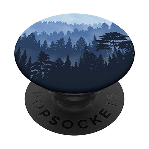 Pine trees mountain scene teal black forest design For men PopSockets Swappable PopGrip