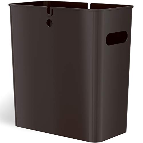 iTouchless SlimGiant 4.2 Gallon Slim Trash Can with Handles, 16 Liter Plastic Small Wastebasket Hanging Garbage Bin, Magazine/File Folder Storage Container Home, Office, Bathroom, Kitchen, Mocha Black