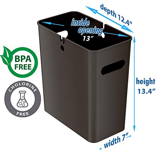 iTouchless SlimGiant 4.2 Gallon Slim Trash Can with Handles, 16 Liter Plastic Small Wastebasket Hanging Garbage Bin, Magazine/File Folder Storage Container Home, Office, Bathroom, Kitchen, Mocha Black