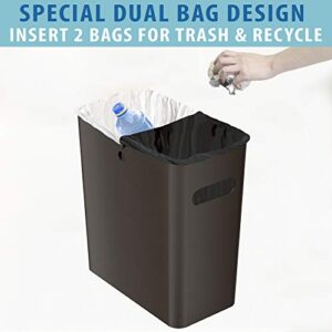 iTouchless SlimGiant 4.2 Gallon Slim Trash Can with Handles, 16 Liter Plastic Small Wastebasket Hanging Garbage Bin, Magazine/File Folder Storage Container Home, Office, Bathroom, Kitchen, Mocha Black