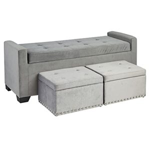 FIRST HILL FHW Fancy 3-Piece Storage Ottoman Bench Set with Fabric Upholstery, Embossed Textured Velvet