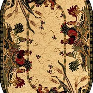 Unique Loom Barnyard Collection French Country Inspired Cottage Rooster Design Area Rug (3' 3 x 5' 3 Oval, Ivory/Olive)