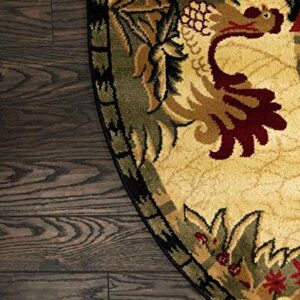 Unique Loom Barnyard Collection French Country Inspired Cottage Rooster Design Area Rug (3' 3 x 5' 3 Oval, Ivory/Olive)