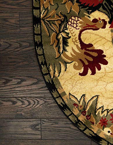 Unique Loom Barnyard Collection French Country Inspired Cottage Rooster Design Area Rug (3' 3 x 5' 3 Oval, Ivory/Olive)