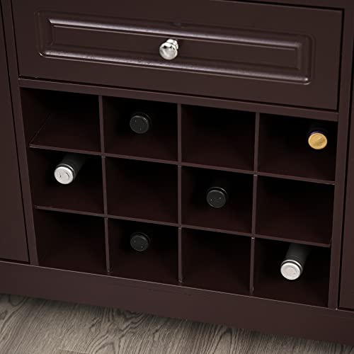 HOMCOM Coffee Bar Cabinet, Modern Sideboard Buffet Cabinet, Wine Cabinet with Drawer and 12-Bottle Wine Rack for Living Room, Espresso