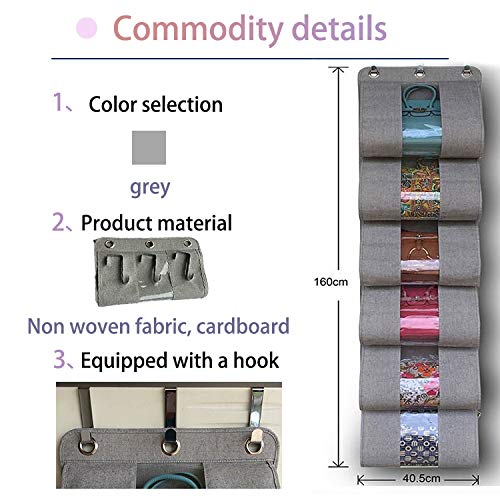 Handbag Organizer Storage Purse Bag Dust-Proof Hanger with 6 Easy Access Deep Pockets and Visible Window for Closet Wall(Gray)