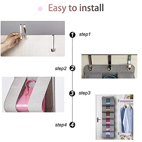 Handbag Organizer Storage Purse Bag Dust-Proof Hanger with 6 Easy Access Deep Pockets and Visible Window for Closet Wall(Gray)