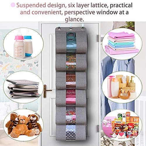 Handbag Organizer Storage Purse Bag Dust-Proof Hanger with 6 Easy Access Deep Pockets and Visible Window for Closet Wall(Gray)