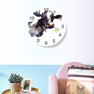 Wall Clock 12 Inch(30cm) Farm Animal Cow Flower Chrysanthemum Art Wall Clock Modern Creativity Home Decoration Mute Big Digital Wall Watch Easy to Read Gift Ideas Clock