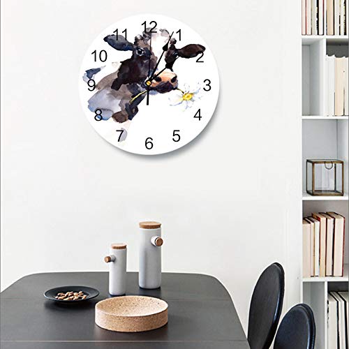 Wall Clock 12 Inch(30cm) Farm Animal Cow Flower Chrysanthemum Art Wall Clock Modern Creativity Home Decoration Mute Big Digital Wall Watch Easy to Read Gift Ideas Clock