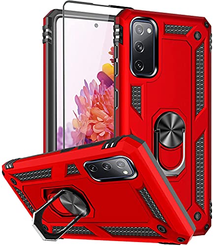 SunRemex Samsung S20 FE Case，Galaxy S20 FE Case with Tempered Glass Screen Protector，Kickstand [Military Grade] 16ft.Drop Tested Protective Cover for Samsung Galaxy S20 FE 5G （2021）.(Red)