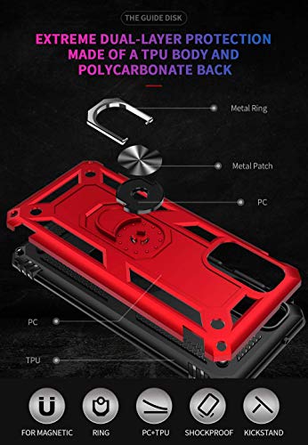 SunRemex Samsung S20 FE Case，Galaxy S20 FE Case with Tempered Glass Screen Protector，Kickstand [Military Grade] 16ft.Drop Tested Protective Cover for Samsung Galaxy S20 FE 5G （2021）.(Red)