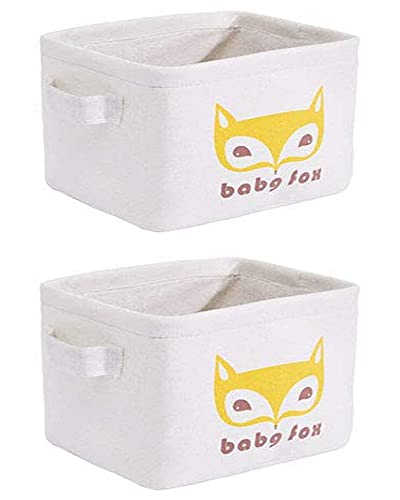 UJLN Mini Storage Bags Desktop Storage Bags Cotton Linen Storage Basket Foldable Storage Bins Family Organizer Box Decorative Bag 2Pcs (Fox)