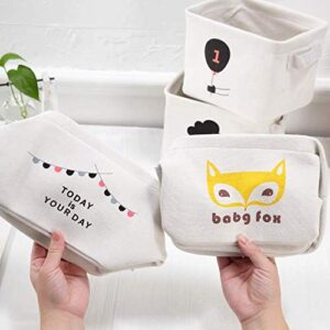 UJLN Mini Storage Bags Desktop Storage Bags Cotton Linen Storage Basket Foldable Storage Bins Family Organizer Box Decorative Bag 2Pcs (Fox)