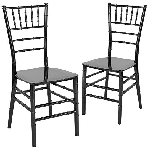 BizChair 2 Pack Black Stackable Resin Chiavari Chair - Hospitality and Event Seating